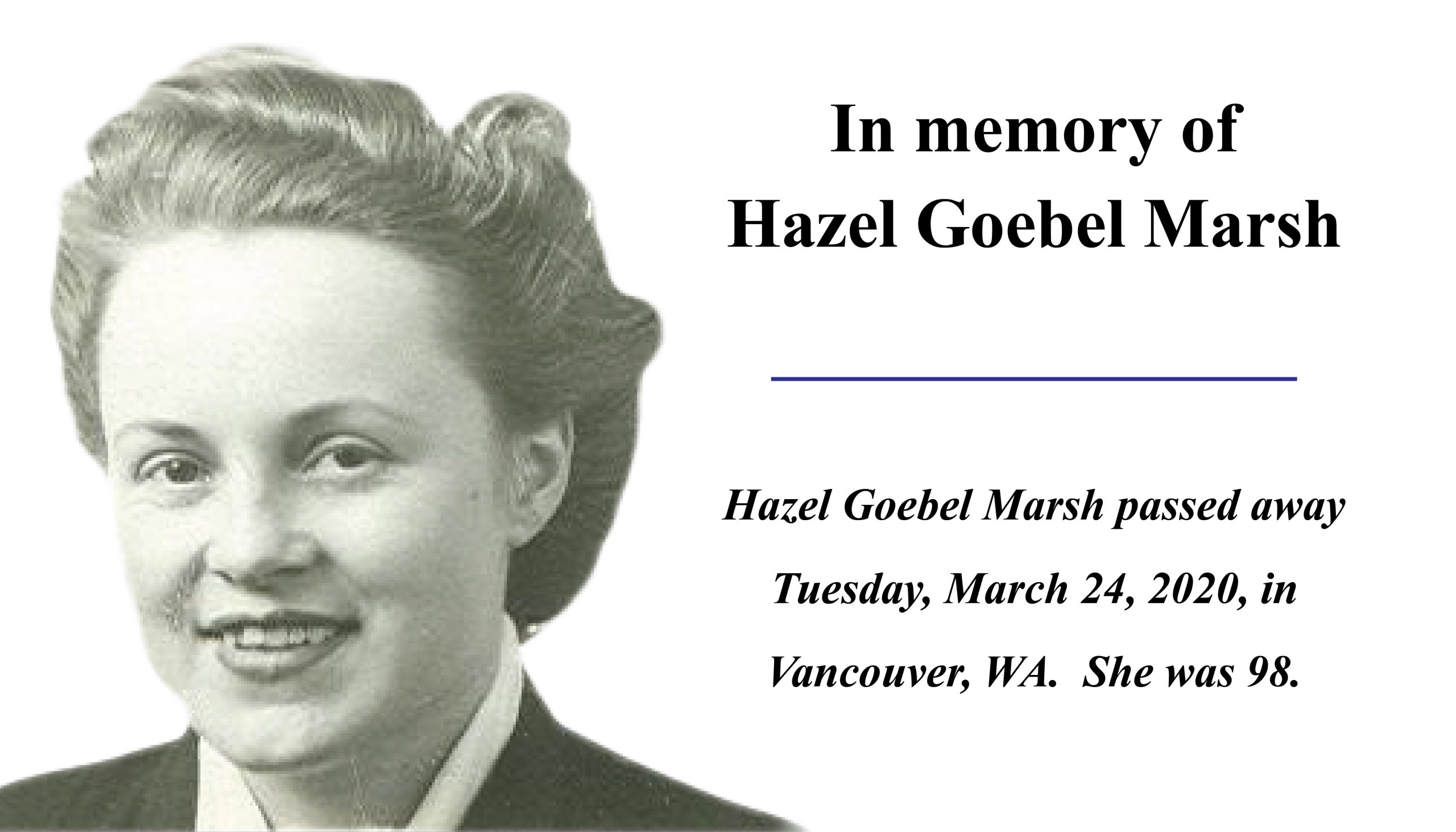 Hazel Goebel Marsh, age 98 - Lynnwood Times