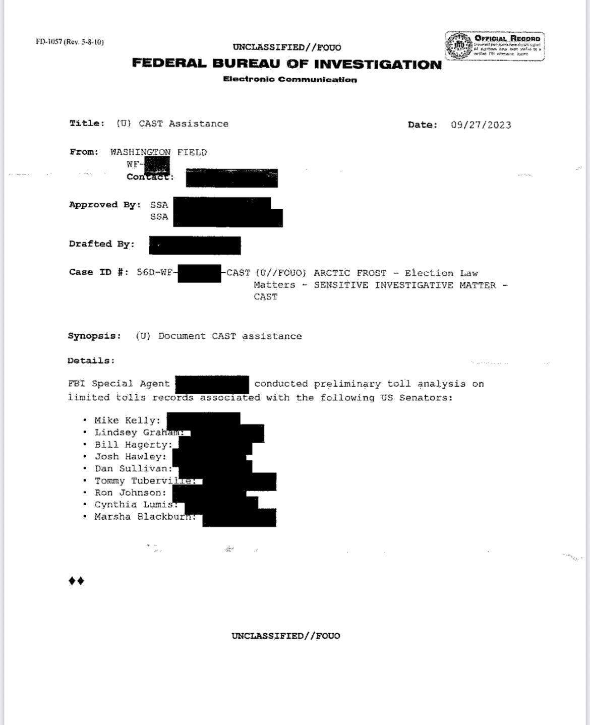 FBI document reveals spying on US Senate Republicans - Lynnwood Times